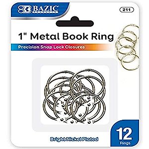 BAZIC 1" Metal Book Rings (12/Pack), 1-Pack
