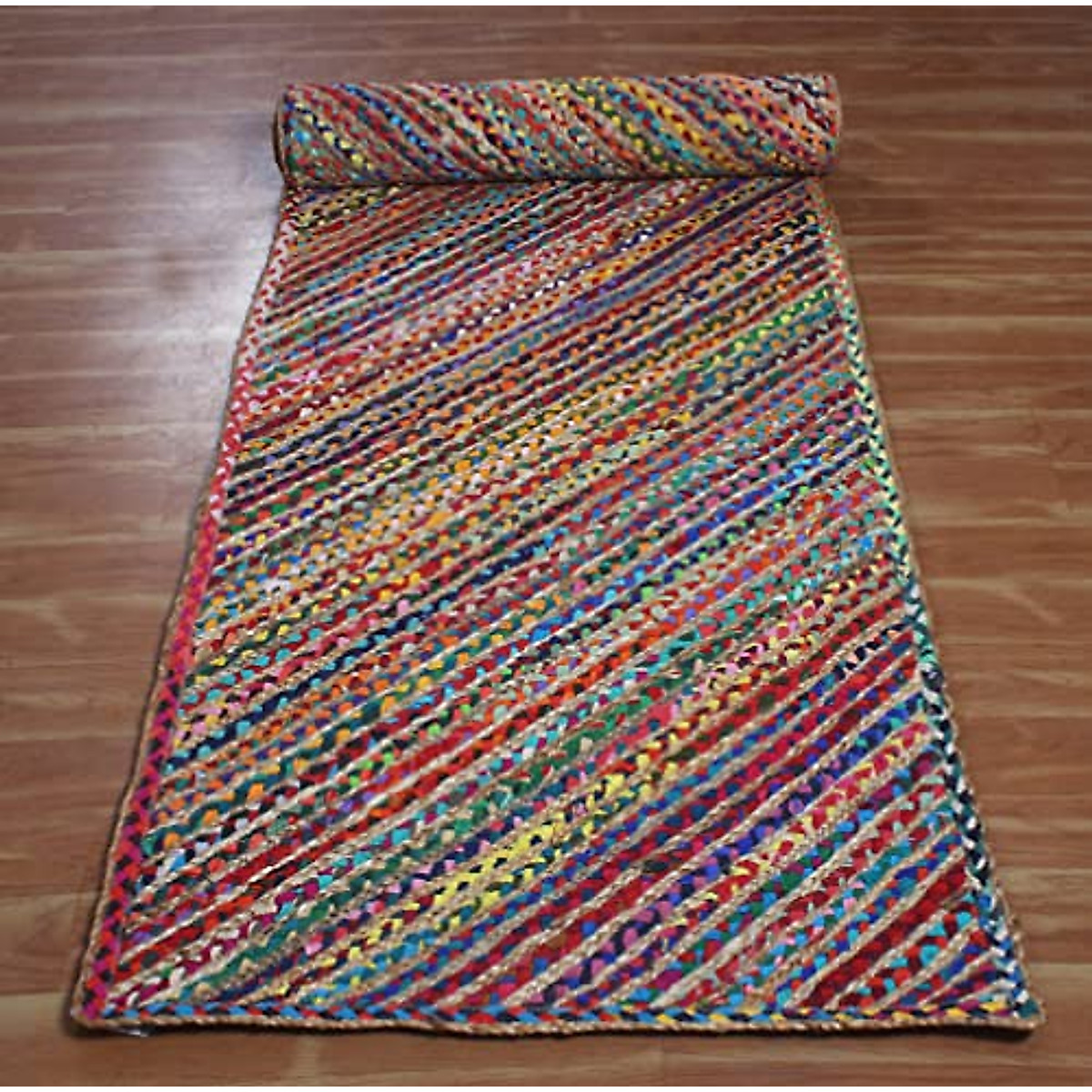 CASAVANI 100% Ecofriendly Hand Braided Rug Geometric Multipurpose Multicolor Jute & Cotton Rug Best Uses for Indoor Hall Room Gateway Runner Rug & Balcony 2.6x4 2.6x8 6x6 Feet Square