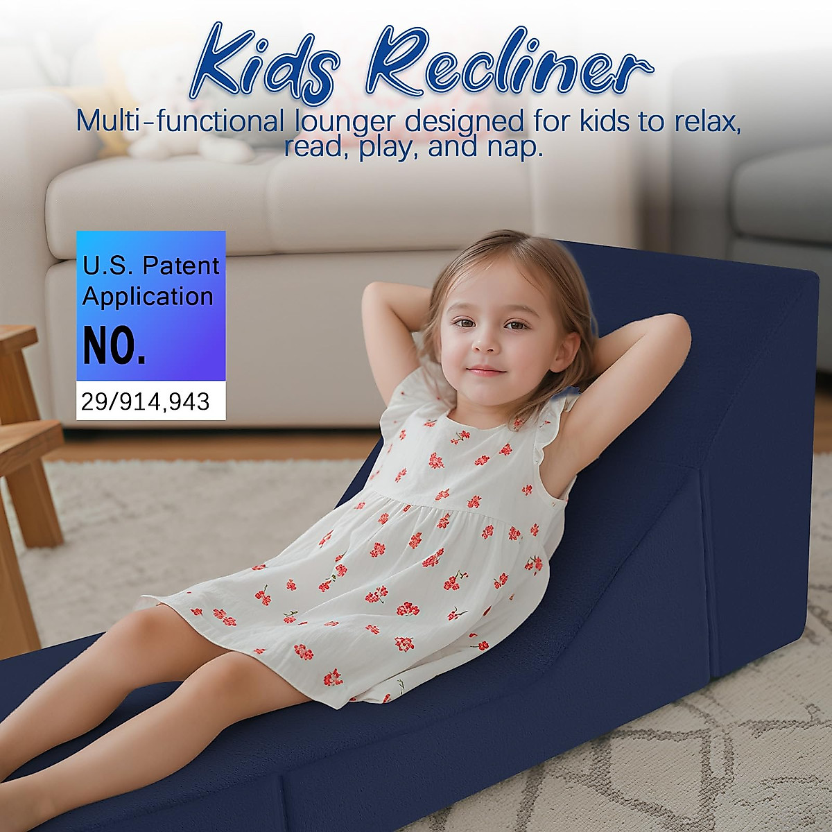 MeMoreCool Toddler Couch Fold Out Sofa Bed, Kids Lounge Chair Foldable Floor Lounger, 3-in-1 Folding Children Chair Bed, Pull Out Recliner for Toddlers 1-3, Navy
