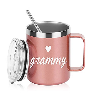 Aletege Grammy Gift Grammy Stainless Steel Insulated Mug with Handle Birthday Mothers Day Gifts for Grammy Grandma from Grandchildren 12OZ Rose Gold