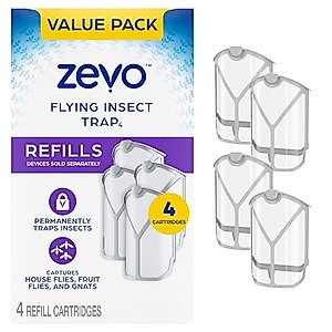 ZEVO Flying Insect Refills for Indoor Light Trap: 4 Light Trap Refill Cartridges Capture Fruit Flies, Gnats and Houseflies (4 Cartridges)