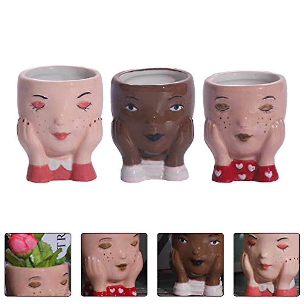 Cabilock 3pcs Ceramic Flowerpot Face Flower Vase Ceramic Indoor Planters Ceramic Head Pots for Plants Animal Succulent Planter Head Flower Pot Ceramic Pot Ceramics Head Flowerpot Flowers