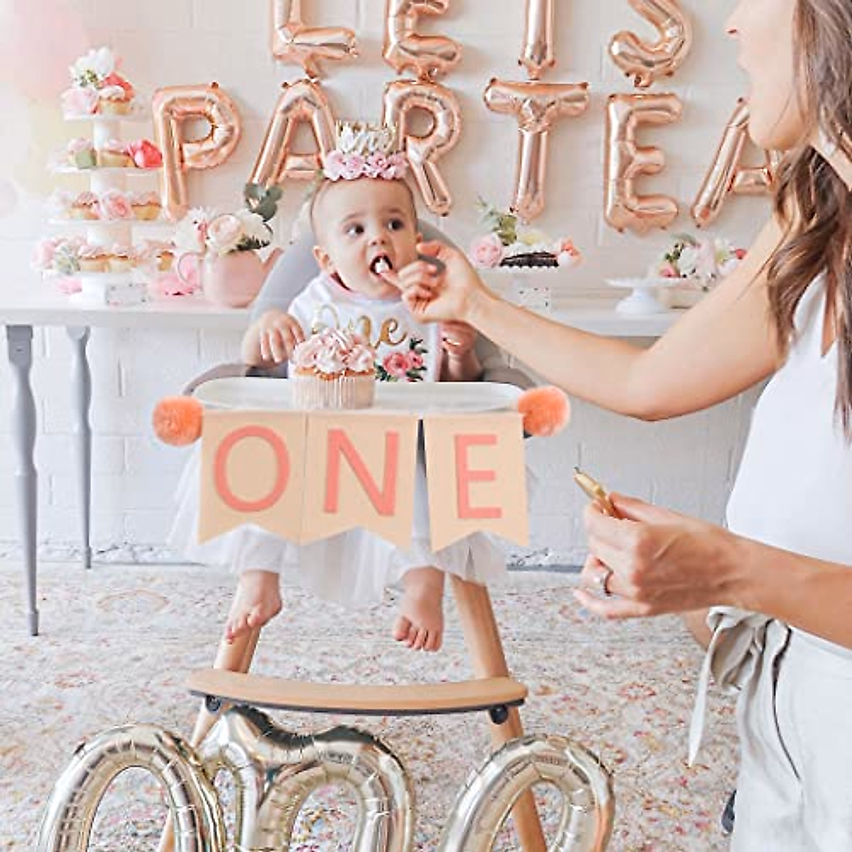 Baby First Birthday Felt Banner - Children's First Year and Baby Bedroom,High Chair Decoration and Birthday Party Decoration Banner,Small Name Felt Flag Square Banner with Pompoms.