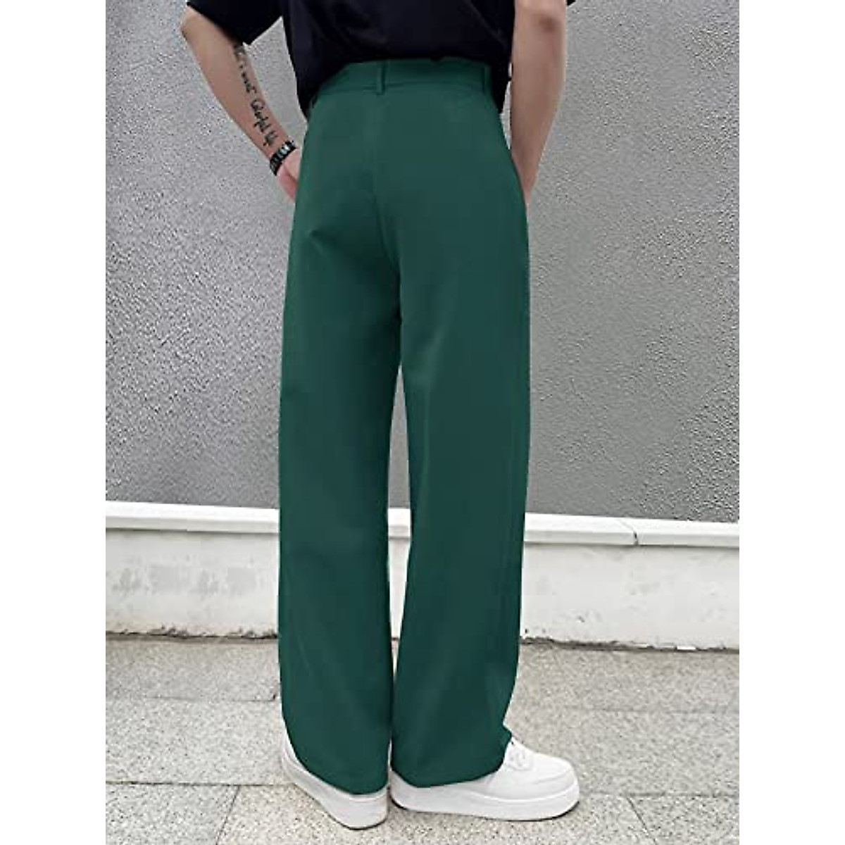 Milumia Men's Casual High Waisted Wide Leg Long Pants Button Zipper Fly Loose Trousers Green Large