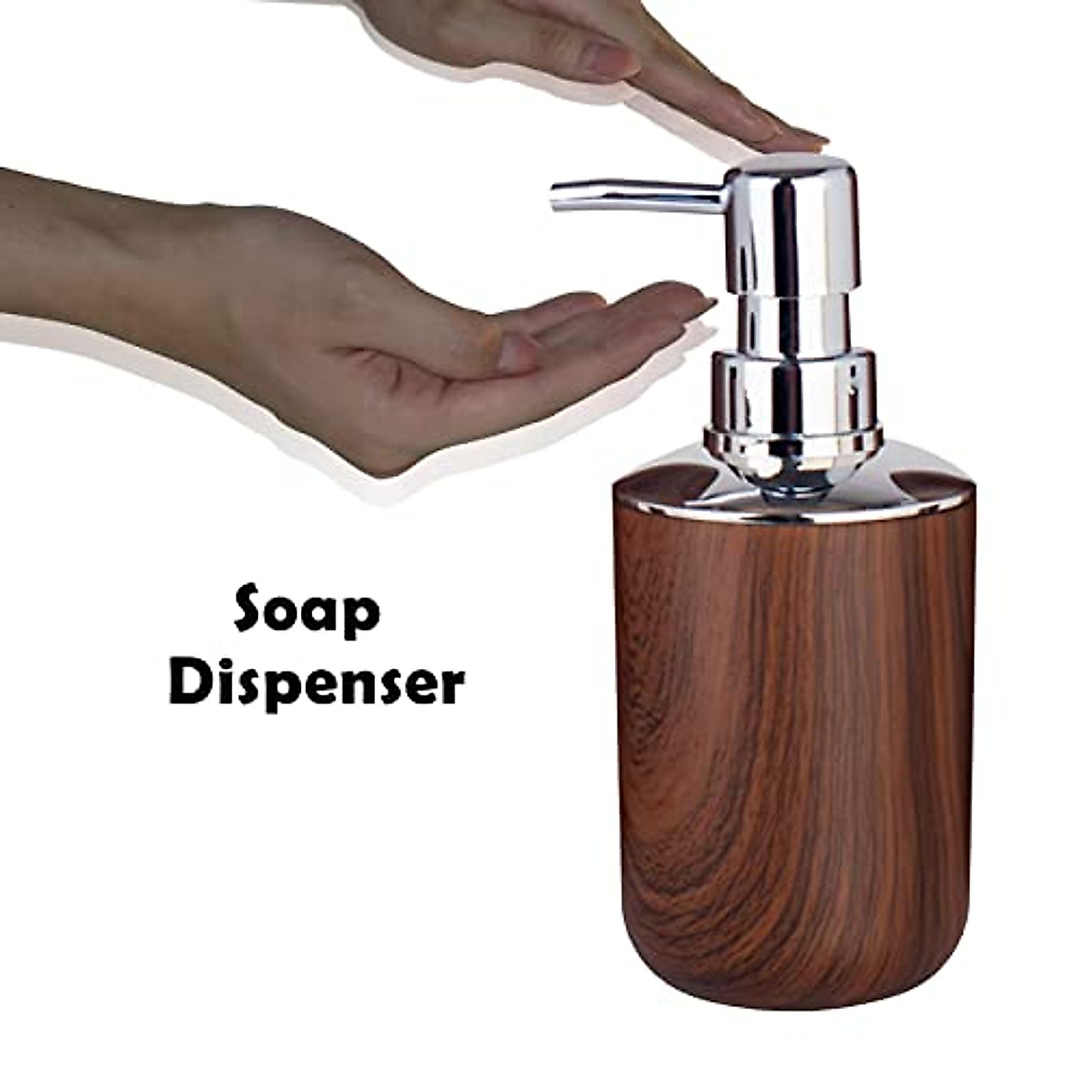 Bathroom Accessories Set 6 Piece Plastic Bath Ensemble Soap Dispenser Toothbrush Holder, Tumbler Soap Dish Soap Saver Trash Can Toilet Brush Holder Decorative Countertop Bathroom Accessoy Set (Brown)