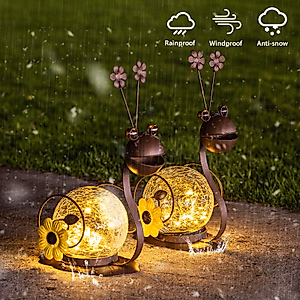 Darkdec Solar Globe Lights Outdoor Snail Garden Decor - 2 Pack Cracked Glass Solar Ball Lights Warm White Metal Snail Garden Lights Solar Powered Waterproof for Patio Yard Lawn