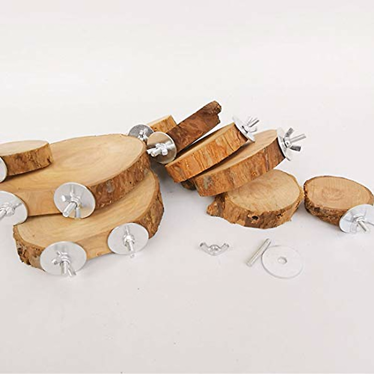 LOVEIFE 3 Pack Bird Perch, Round Wooden Platform Parrot Toys Bird Cage Accessories (Style1)