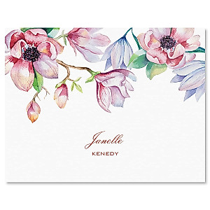 Magnolia Personalized Note Card Set - 24 Cards with White Envelopes, 4¼ x 5½ Inch Size, Blank Inside, Add a Name, For Thank You Notes, or Graduation Gifts…