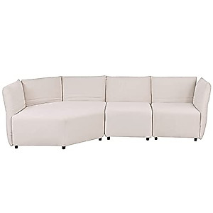 FULife Convertible Free Combination Curved Sofa Upholstered Deap Modular Sectional Couch with Adjustable Backrest,Modern DIY Luxury 4-Seat Leisure Corner Sofá for Living Room, Beige Polyester 106.3"w
