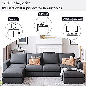 Merax 3 Pieces Upholstered U-Shaped Sectional Sofa Sets with Removable Ottomans for Living Room, Gray(New)