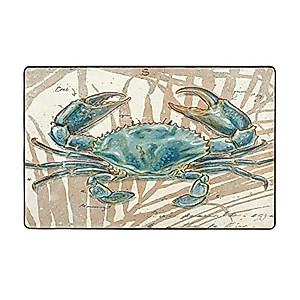 Soft Area Rug for Living Room,Nautical Ocean Animal Sea Underwater Submarine Blue Crab,Large Floor Carpets Doormat Non Slip Washable Indoor Area Rugs for Bedroom Kids Room 3 x 5Ft