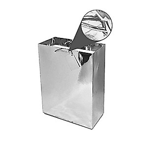 Silver Gift Bags - 12 Pack Medium Metallic Silver Designer Paper Shopping Bags with Handles, Gift Wrap Euro Totes for Birthdays, Party Favors, Baby Showers, Bachelorette Parties, Holidays Bulk - 7.5x3.5x9