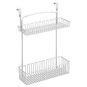 mDesign Steel Over Cabinet Kitchen Storage Organizer Holder or Basket - Hang Over Cabinet Doors in Kitchen, Pantry, Bathroom - Holds Dish Soap, Window Cleaner - Concerto Collection - Matte White