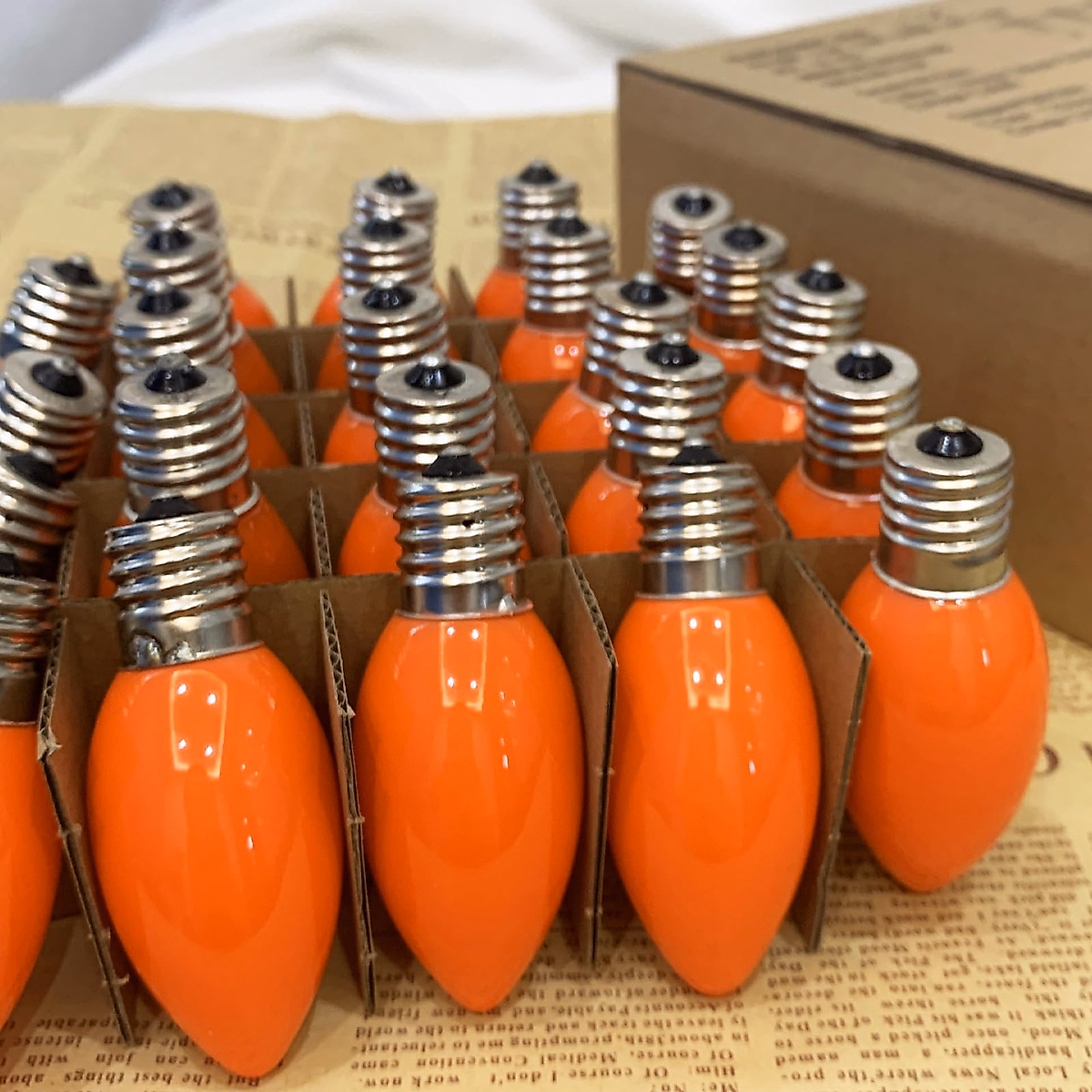 Romasaty 25Pack C9 Orange Light Bulbs, C9 Orange Halloween Replacement Bulbs for Indoor Outdoor Halloween String Lights (E17/C9 Candelabra Base Sockets), 7W