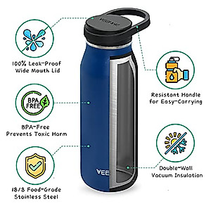 VeeFine Insulated Water Bottle Stainless Steel Water Bottles BPA-Free Dishwasher Safe 20/32/40oz Wide Mouth Lid Eco-Friendly Thermos for Hiking Camping and Travel