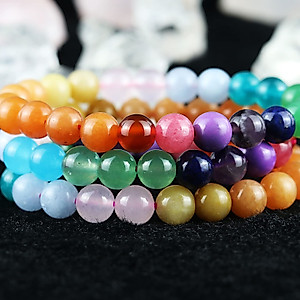 DAZCOLO Handmade Gem Bracelet 7.5" Stretch Gemstone 8mm Round Beads Crystals Quartz Unisex (7 Chakra)