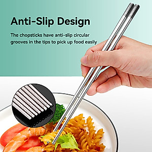 ArderLive Reusable Chopsticks with Case, Stainless Steel 316 Travel Chop Sticks, Japanese Chinese Korean Chopsticks for Bento box, Picnic, Office, Dishwasher Safe, 9.4 in Blue+Pink