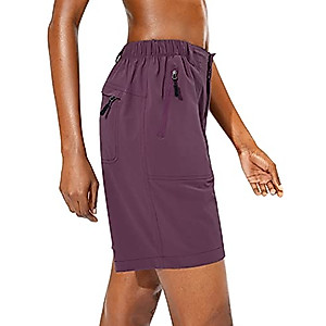 Pudolla Women's Quick Dry Stretch Hiking Shorts Lightweight UPF50+Shorts for Women with Zipper Pockets (Mauve Wine Medium)