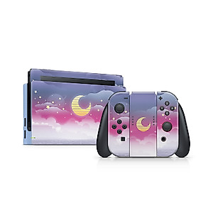 Tacky Design Clouds Skin Compatible with Nintendo Switch Skin Wrap Cover, Moon Skin for Nintendo Switch Stickers, Premium Vinyl 3M Full Wrap Decal, Purple Starry Sky Skin.