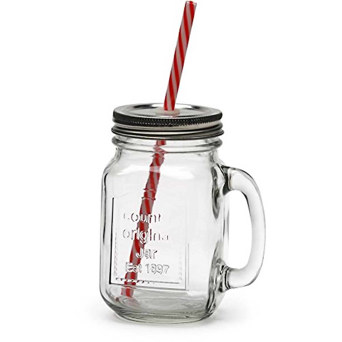 Circleware Country Glass Yorkshire Jar Drinking Handles, Metal Lids and Mason Mugs, 4 Count (Pack of 1), Hard Plastic Reusable Straws, Set of 4