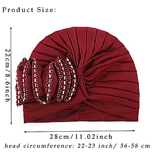 Urieo African Women Turban Cap Crystal Beanie Head Wrap Ruffle Headwrap Hat Pack of 2