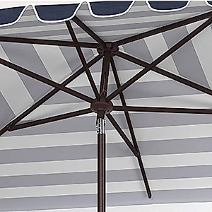 Safavieh PAT8311C Outdoor Vienna Navy and White 6'6" x 10' Rectangle Crank UV Protected Umbrella