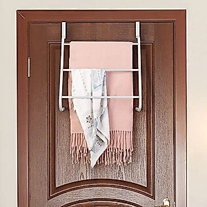 MyGift Modern White Metal 3-Tiered Bars Over-The-Door Bath Towel Holder and Clothing Hanger, Space Saving Bathroom Storage Door Hanging Drying Rack