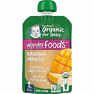 Gerber Organic Baby Food Pouches, 2nd Foods for Sitter, WonderFoods, Banana Mango, 3.5 Ounce (Pack of 12)