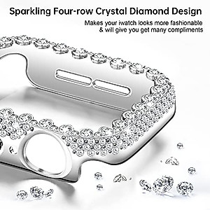 Bling Bumper Case Compatible with Apple Watch Series 6 5 4 Se 44mm,Diamond Protective Face Cover for Women,Hard PC Frame Protector for iWatch 44mm Silver