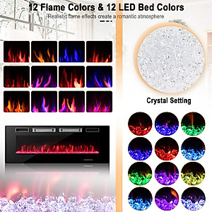 Tangkula 50 inches Electric Fireplace Insert, 3.19 Inches Ultra Thin Recessed & Wall Mounted 1400W Fireplace with Adjustable Flame Color & Speed, 12 H Timer,Remote Control,Touch Screen and WiFi App