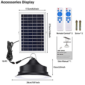 sunseatop Solar Pendant Lights, Solar Shed Lights by Remote Control Solar Powered Indoor & Outdoor Hanging Lights for Storage Room Home Yard Porch Balcony (White 6500k)