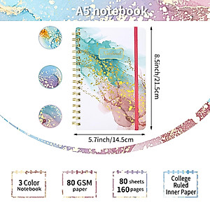 EOOUT Spiral Notebook 3 Pack Journals for Women, 6"x 8.5" Hardcover Spiral Journal, 160 Pages, Marble Design College Ruled Notebook Back Pocket, for Office School Supplies Gifts