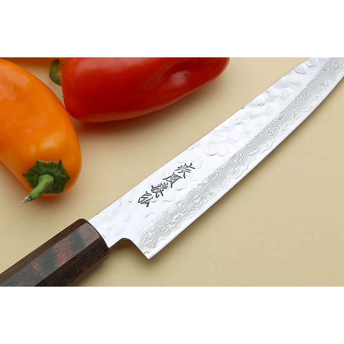 Yoshihiro 46 Layers Hammered Damascus Gyuto Chef Knife and Petty Utility Knife SET (Gyuto 8.25'' (210mm) & Petty 6'' (150mm), Rosewood Handle)