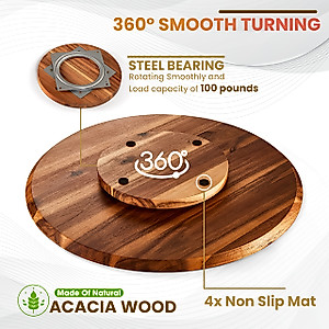 Tidita 21" Acacia Lazy Susan Organizer for Table - Wooden Lazy Susan Turntable - Wood Kitchen Turntable Storage Food for Cheese Boards, Pantry, Fridge, Refrigerator, Countertop (Acacia Wood)