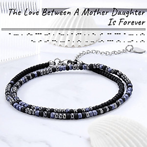 Btysun Morse Code Bracelets Gifts for Mom from Daughter Birthday Gifts for Daughter Secret Message Black Bead Retirement Graduation Birthday Jewelry