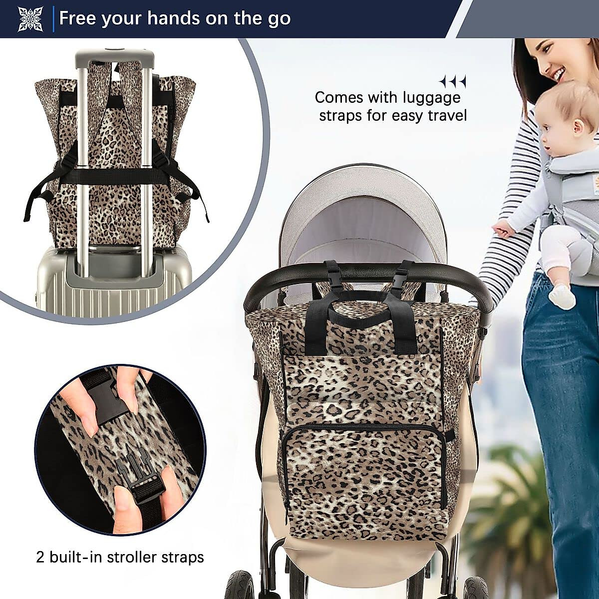 ALAZA Leopard Print Cheetah Animal Diaper Bag Backpack Multifunction Travel Back Pack Large Capacity Bag