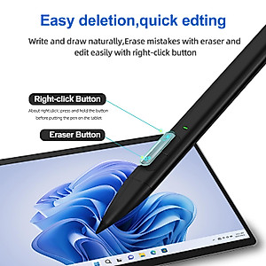Slim Pen 2 for Microsoft Surface with 4096 Pressure, Eraser & Right-Click, Palm Rejection,Graphite Nib,for Surface Pro 11/10/9/8/7/6/5/4/3/X,Surface Go 3/2/1,Book 3/2/1,Laptop1-3,Surface Studio 2+/2/1