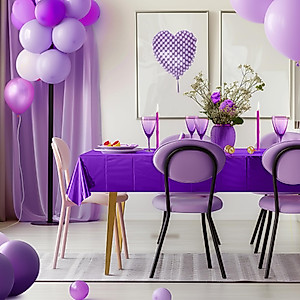 Just Shimmer 4 Pieces Black & Dark Purple Foil Tablecloth 54 * 72inch Plastic Birthday Party Table Cloths Disposable Waterproof Table Cover for Halloween Christmas Wedding Graduation Party Supplies