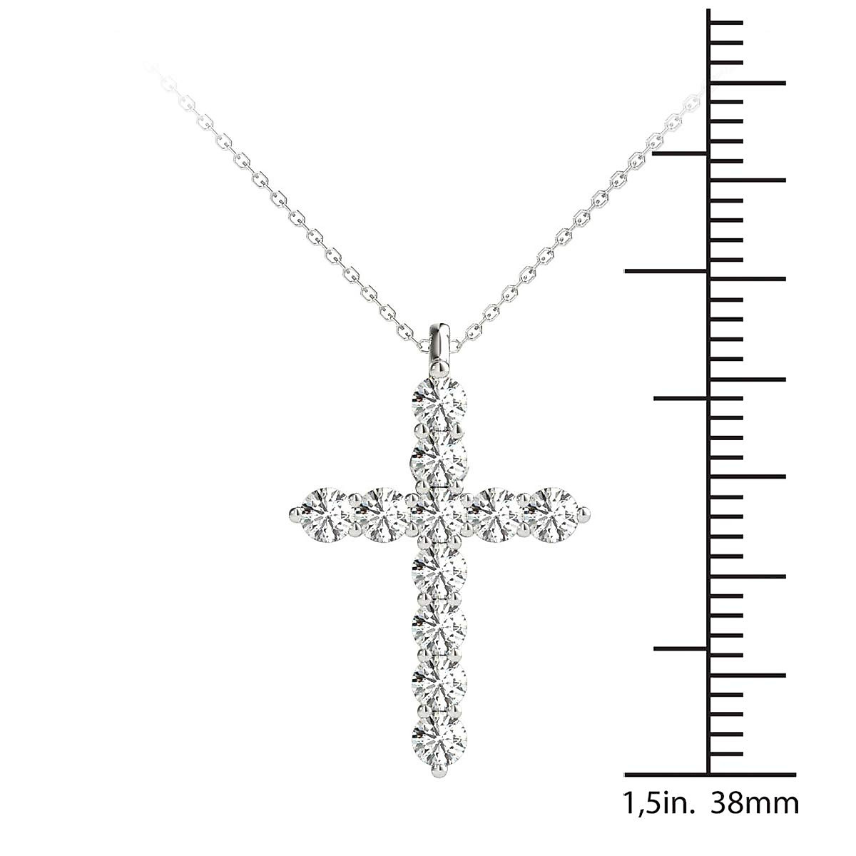 VAARYA Natural Diamonds Cross Pendant AGS Certified 14K Hypoallergenic White Gold 1.00 Ctw. GH/SI2-I1