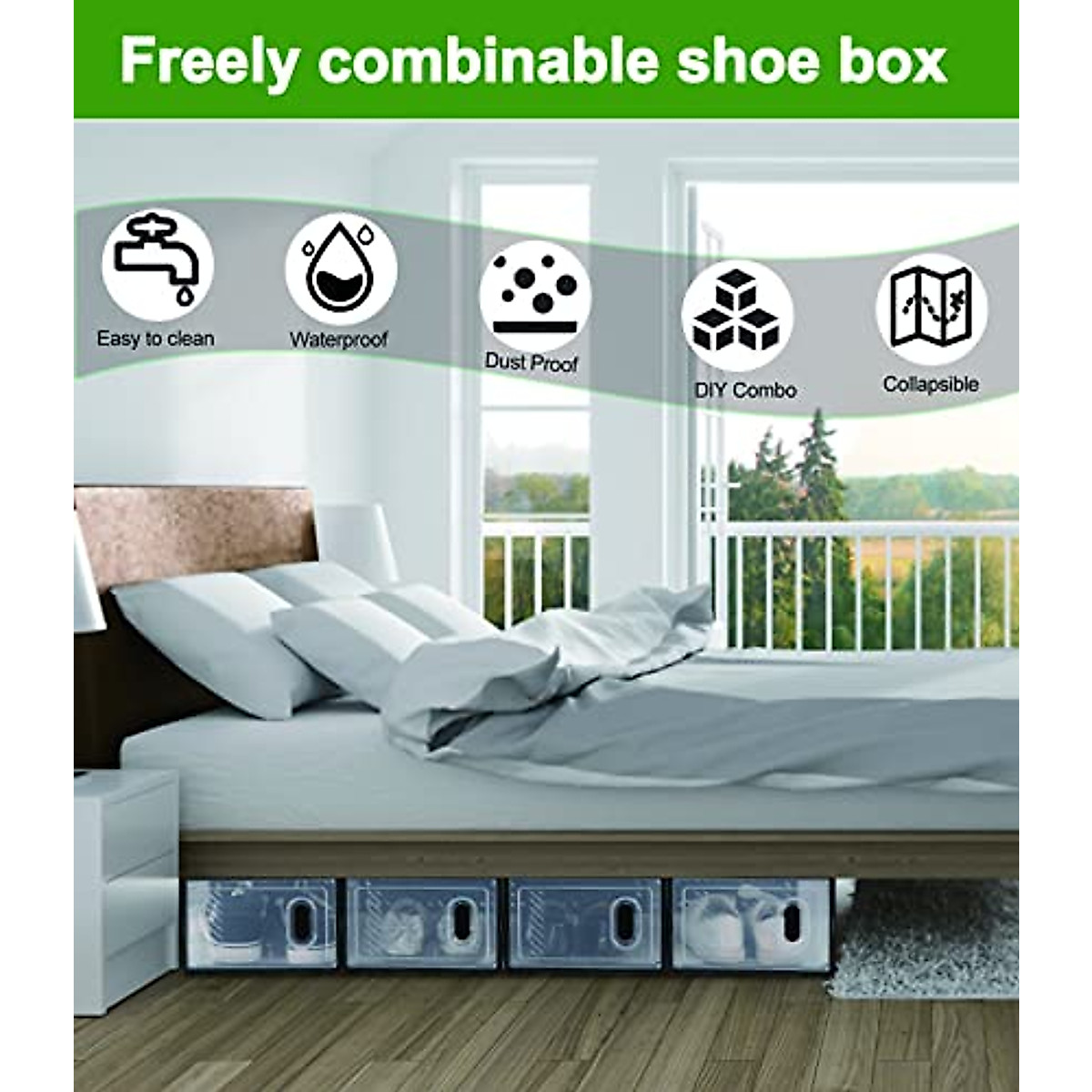 18 Pack Shoe Storage Boxes, Clear Plastic Stackable Shoe Boxes with Lids, Shoe Organizer Boxes for Closet,Space Saving Shoe Holder Sneaker Display Case, Shoe Containers Bins Boot Sneaker Storage Box