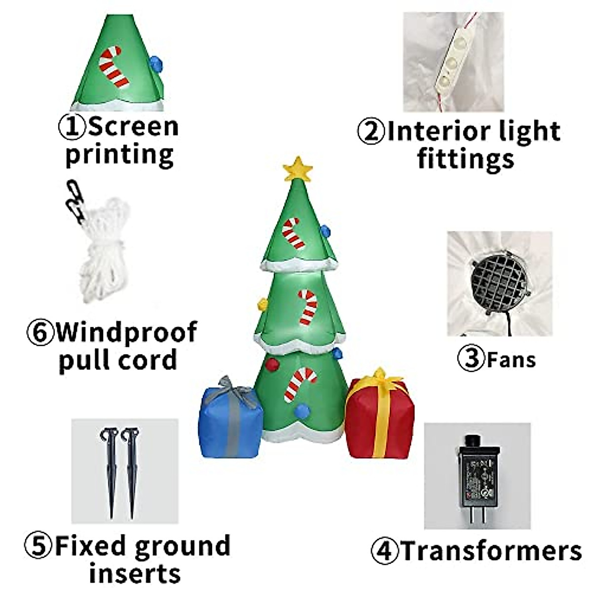 6 FT Blow up Christmas Decoration Inflatable Outdoor Christmas Tree Gift Giant with LED Light Xmas Decor for Holiday Party Yard/Lawn/ Garden/Patio