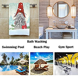 Christmas Gnome Tomte Hand Towels 16x30 in Bathroom Towel, Winter Elves with Red Hearts Snowflake Soft Absorbent Small Bath Towel Merry Christmas X-mas Bathroom Decor Gifts
