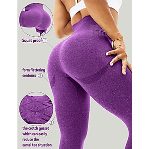 HIGORUN Women Seamless Leggings Smile Contour High Waist Workout Gym Yoga Pants Purple L
