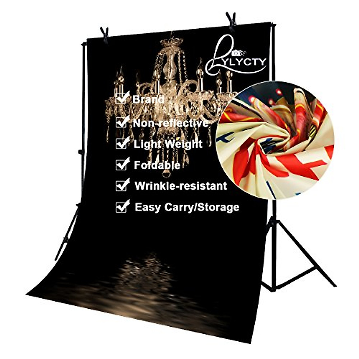 LYLYCTY 5x7ft Luxurious Chandeliers Photography Background European Gorgeous Crystal Chandelier Black Backdrop Studio Props Indoor Decorations LY024