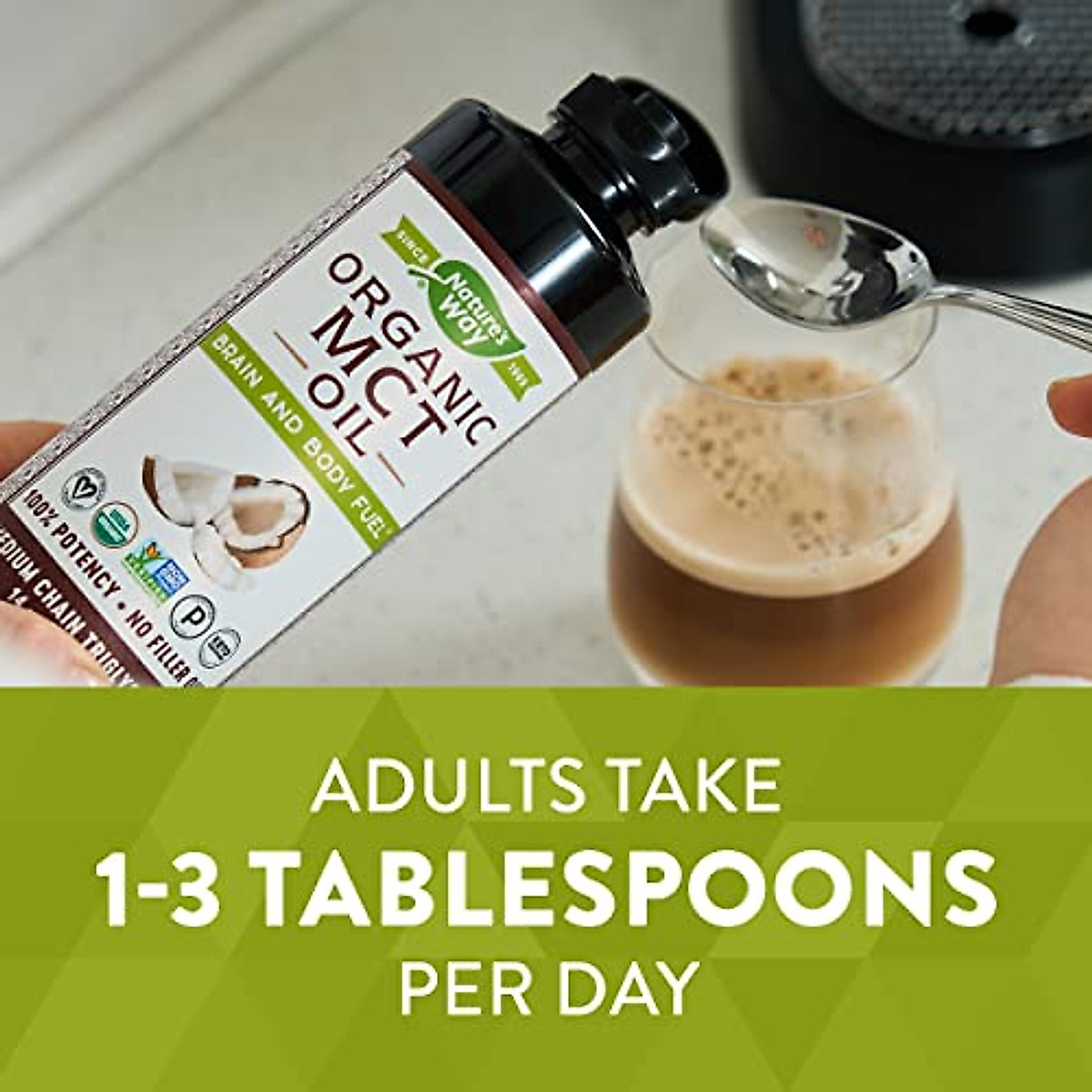 Nature's Way Organic MCT Oil From Coconut, Non-GMO, Gluten-free, 14 g MCTs per serving, 16 FL Oz