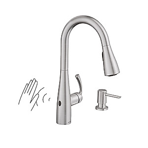 Moen Essie Spot Resist Stainless Touchless One-Handle Kitchen Faucet, Motion Activated Pull Down Kitchen Sink Faucet with Soap Dispenser, 87014EWSRS