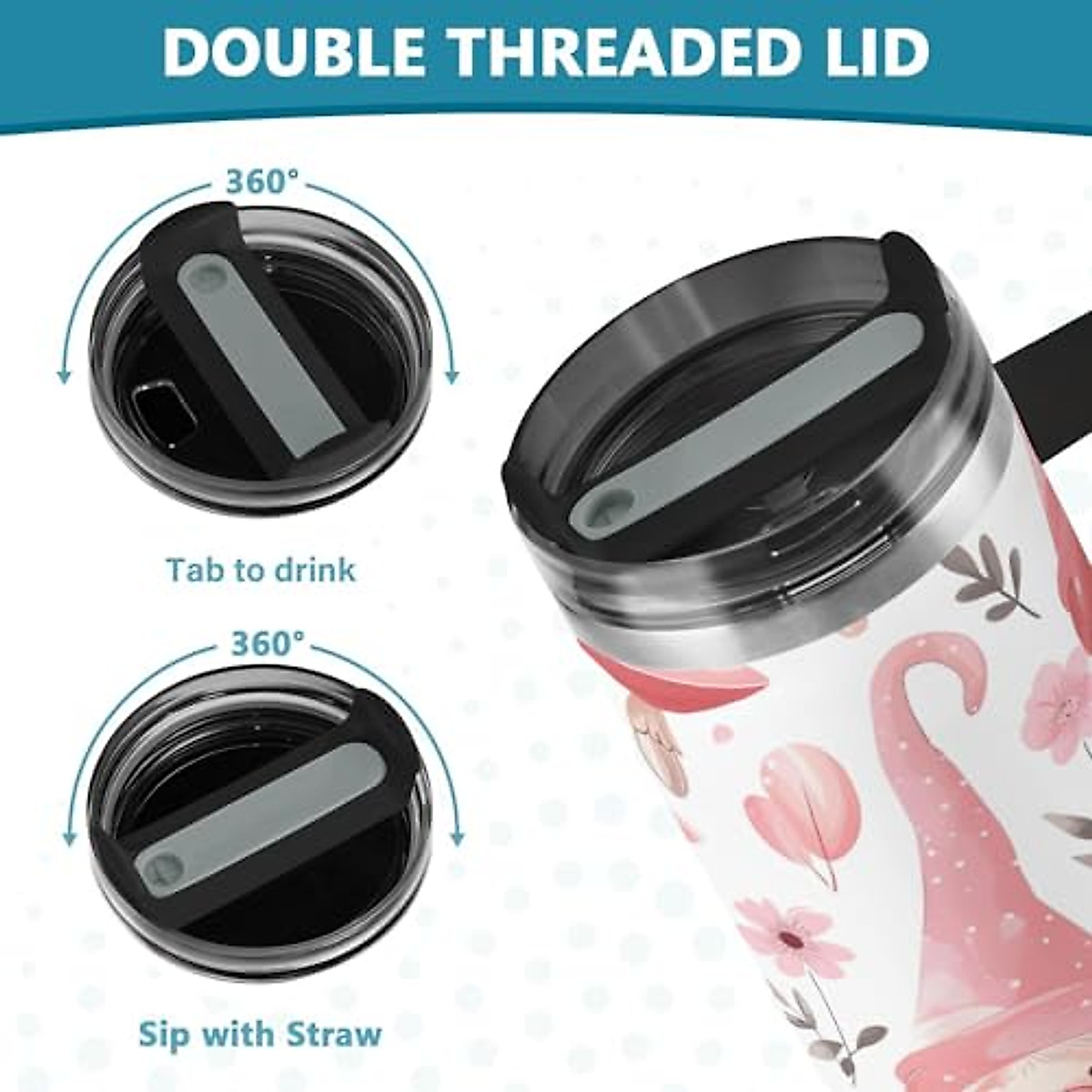 FRCSDIY Mushroom Elf Insulated Tumbler with Handle and Straw Lid,30oz Leakproof Stainless Steel Cup BPA-Free Water Bottle