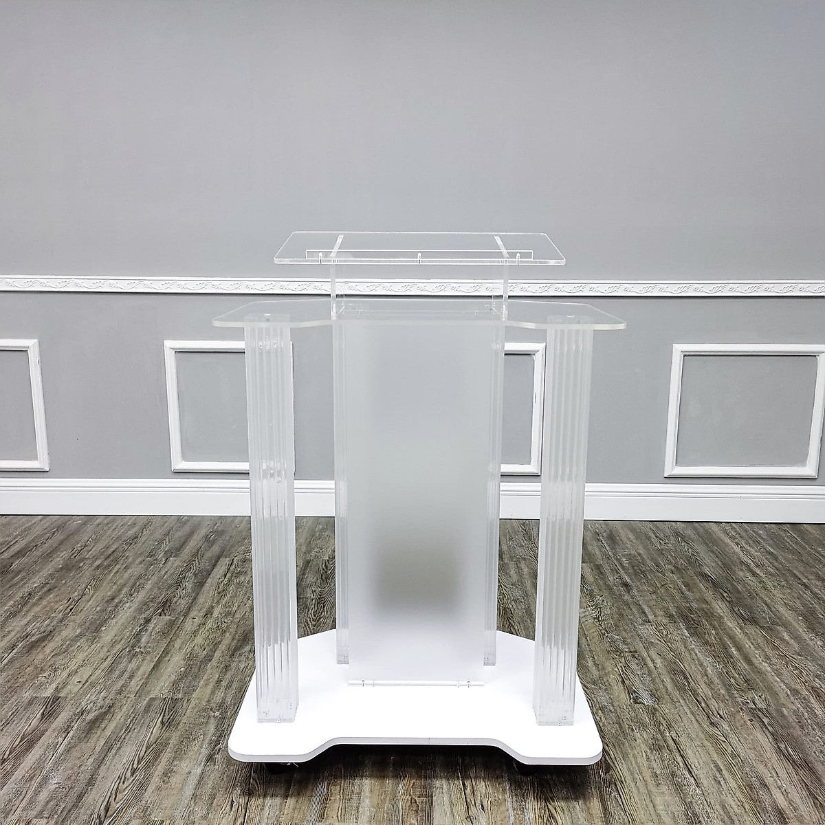 FixtureDisplays® Acrylic Podium Wood Pulpit Large Lecterm for Church School Conference Plexiglass Events Hotel Party Rally 10014-NPF
