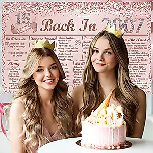 Vlipoeasn Sweet 16 Birthday Decorations for Girls, Rose Gold Glitter Back in 2007 Birthday Backdrop Banner, 70.86 x 43.3Inch Pink 16 Years Old Party Poster Supplies