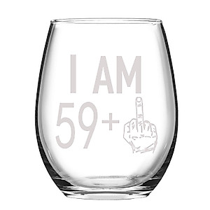 Wine Glass 59 + One Middle Finger 60th Birthday Gift for Men Women Funny Stemless Wine Glass Unique Gifts for Friend Wine Lover Turning 60 Perfect Party Decoration Big Capacity Better Sober Up 15Oz